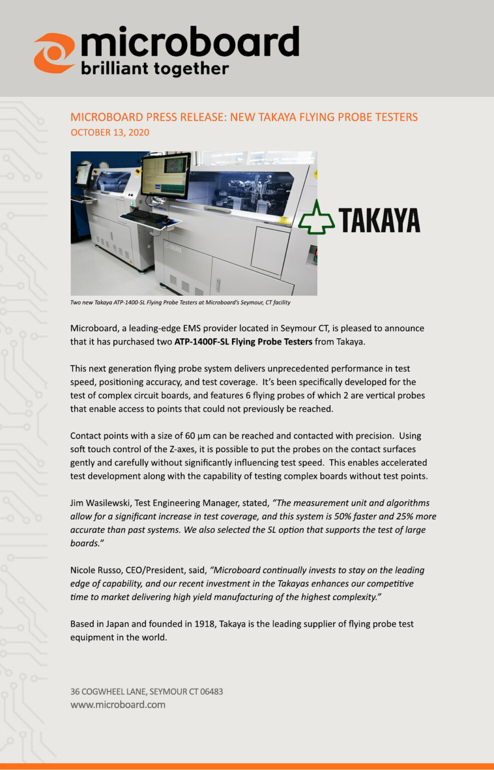 Microboard Press Release: New Takaya Flying Probe Testers ...